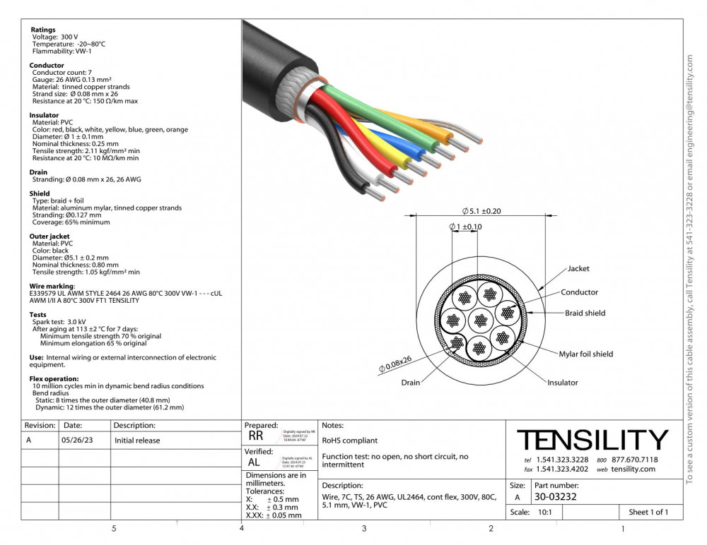 Tensility International 30-03232 cable product drawing