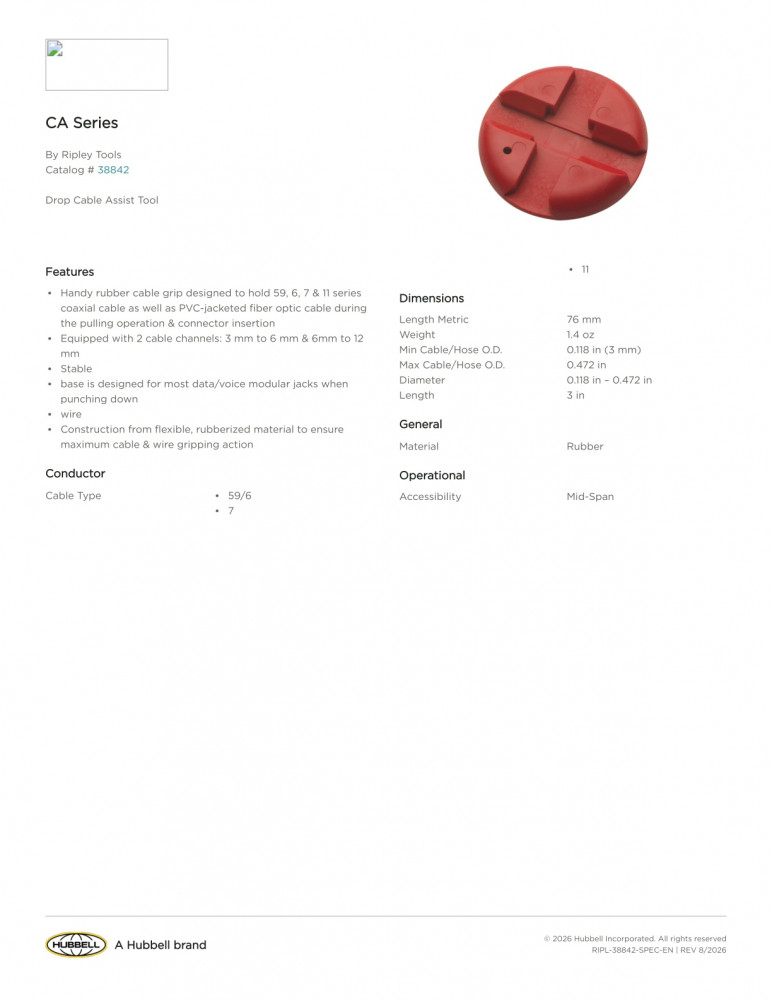 Burndy 38842 CA Series Drop Cable Assist Tool product visual