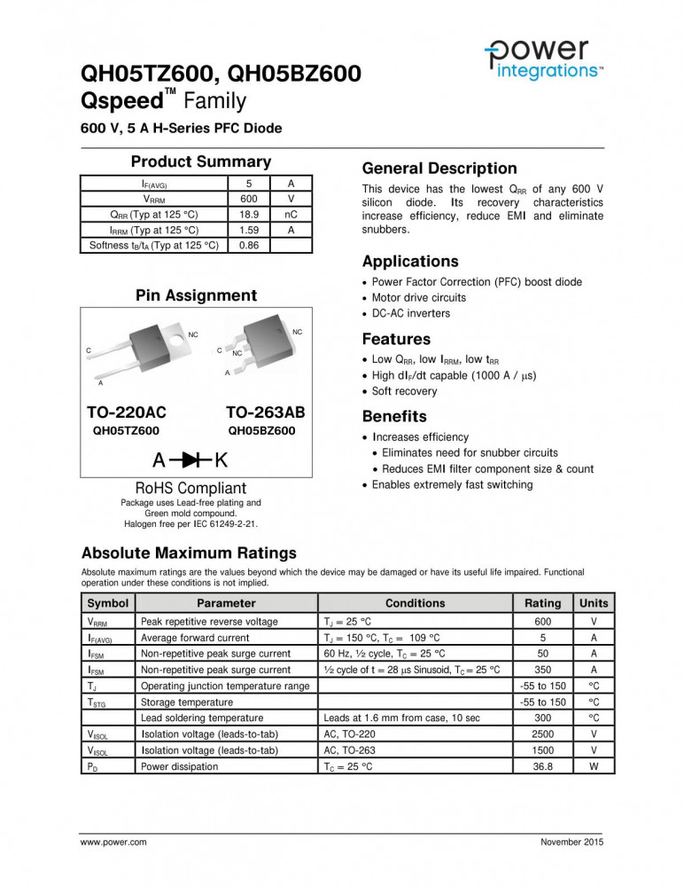 QH05TZ600 datasheet page 1