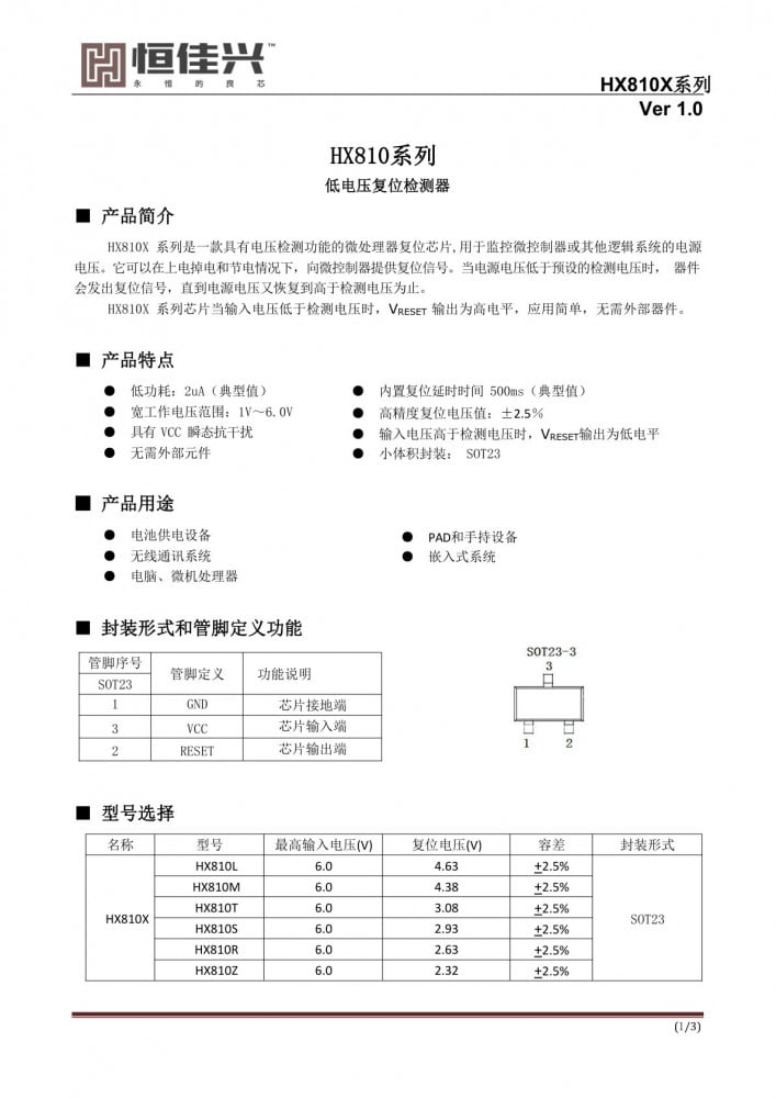 HX810R datasheet page 1