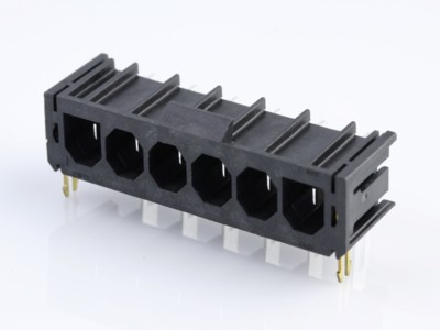 Sabre Right-Angle Header, 7.50mm Pitch, 3 Circuits, Glow-Wire Capable, 5.33mm Tail Length. for 2.40mm PCB, without Board Lock, Complies with the UL1977 finger proof access requirement