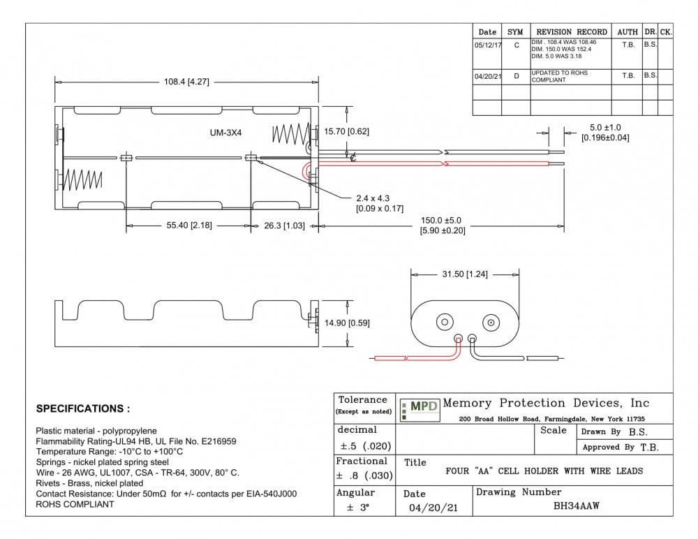 MPD BH34AAW technical drawing