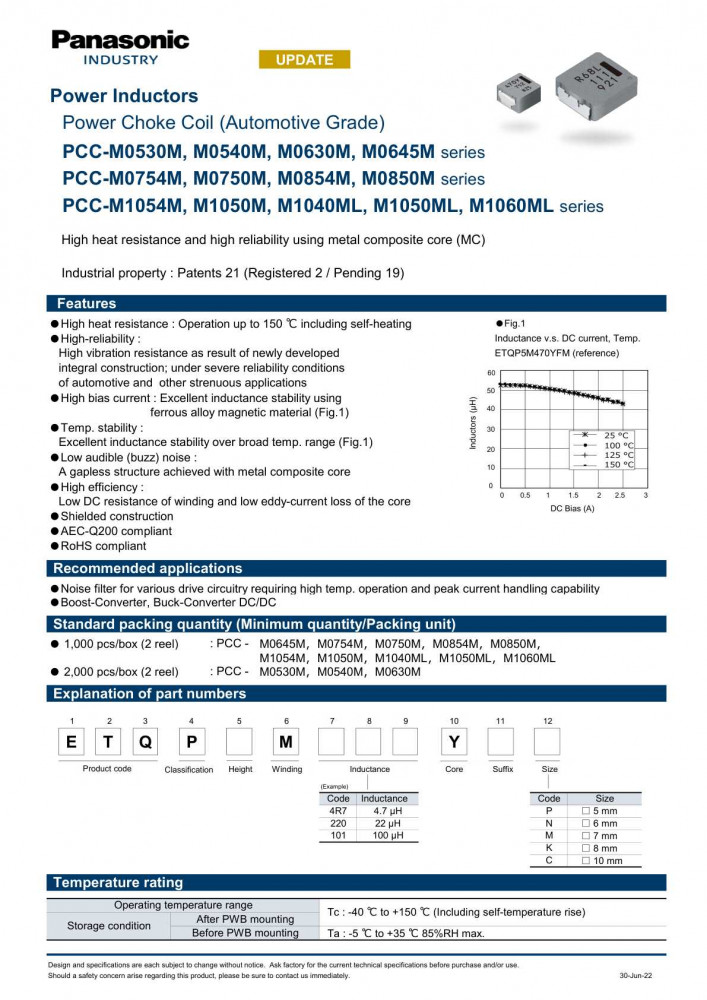 Panasonic power choke coil documentation page 1