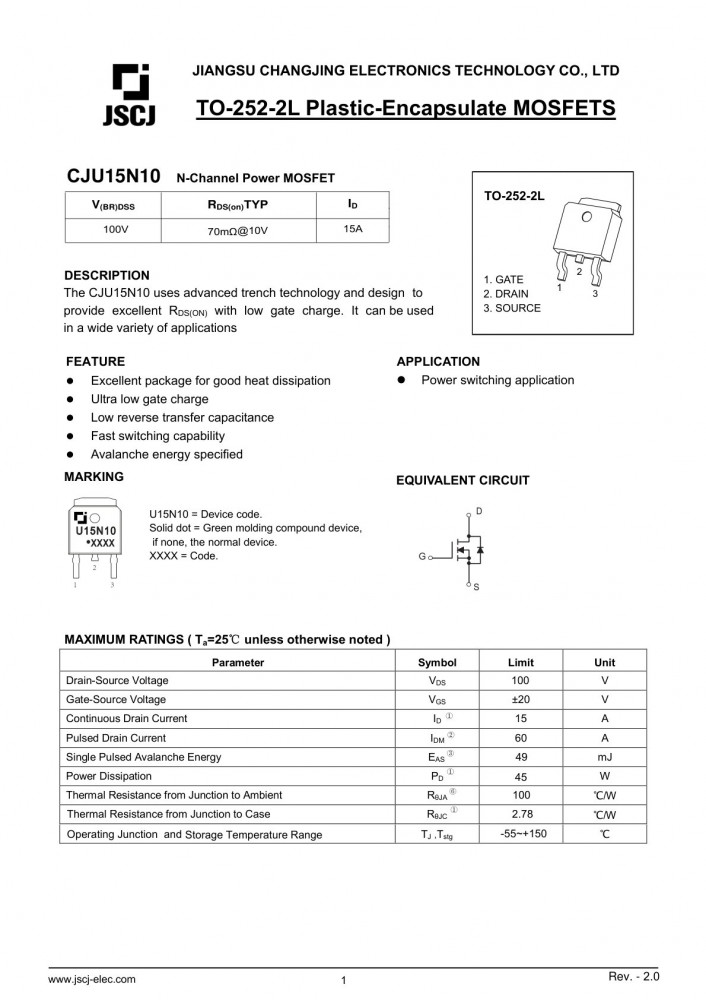 CJU15N10 datasheet page 1