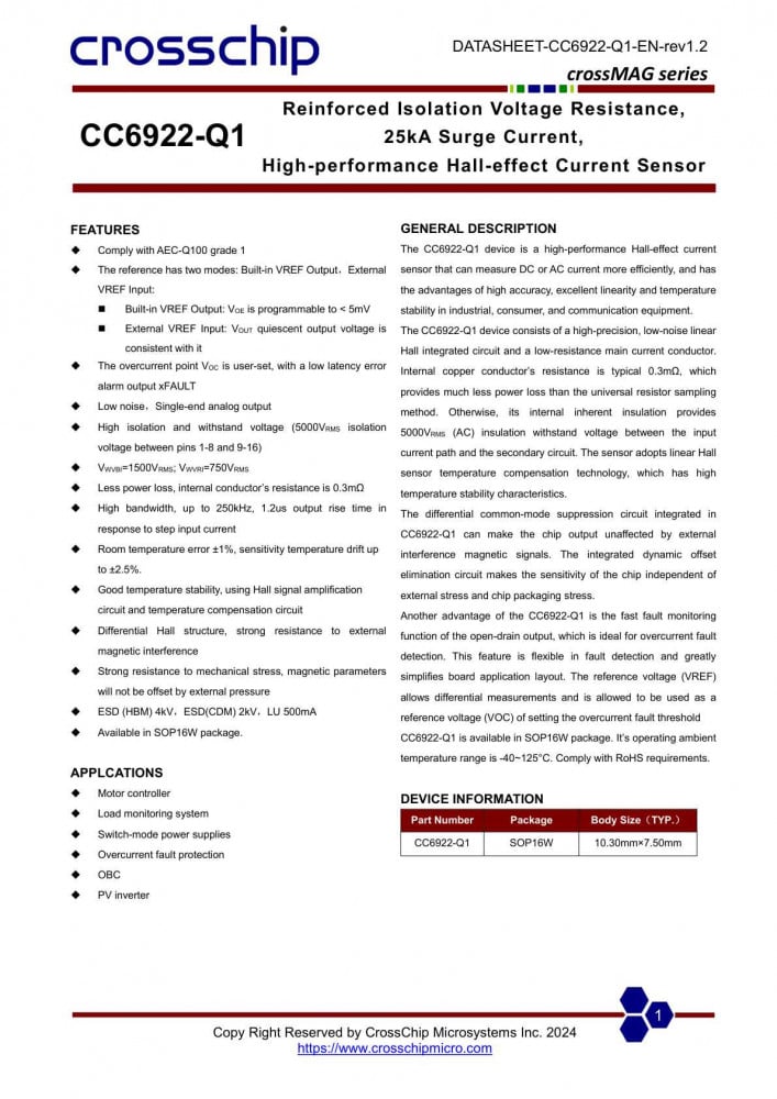 CC6922-Q1 datasheet page 1