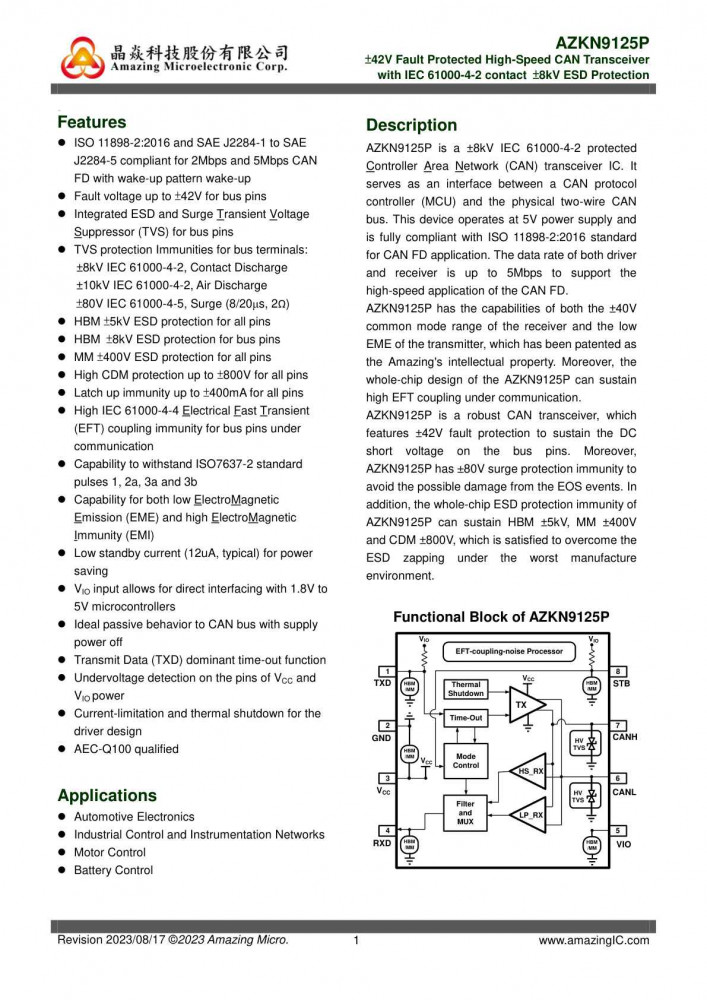 AZKN9125P datasheet page 1
