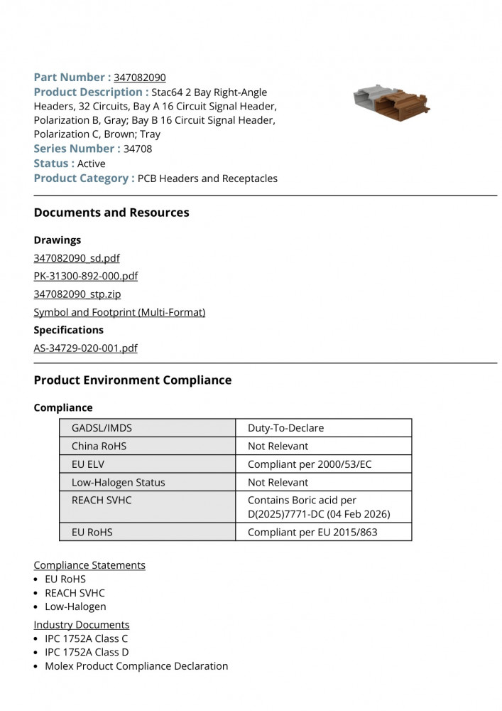 MOLEX 347082090 technical document page 1