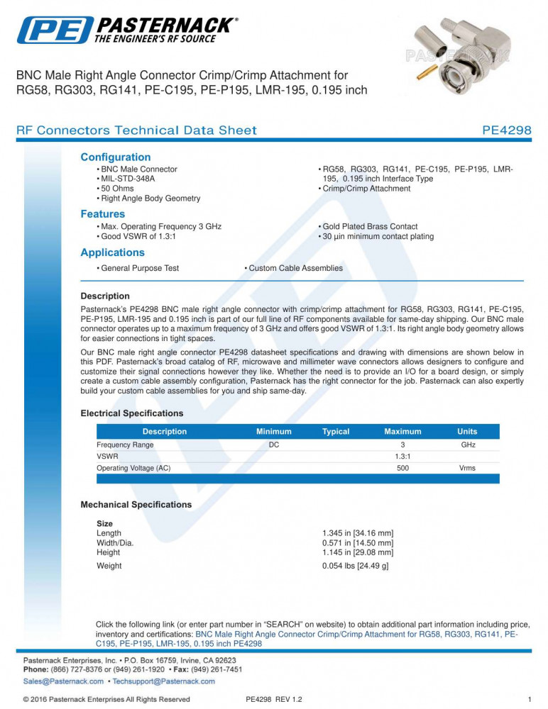 PE4298 datasheet page 1