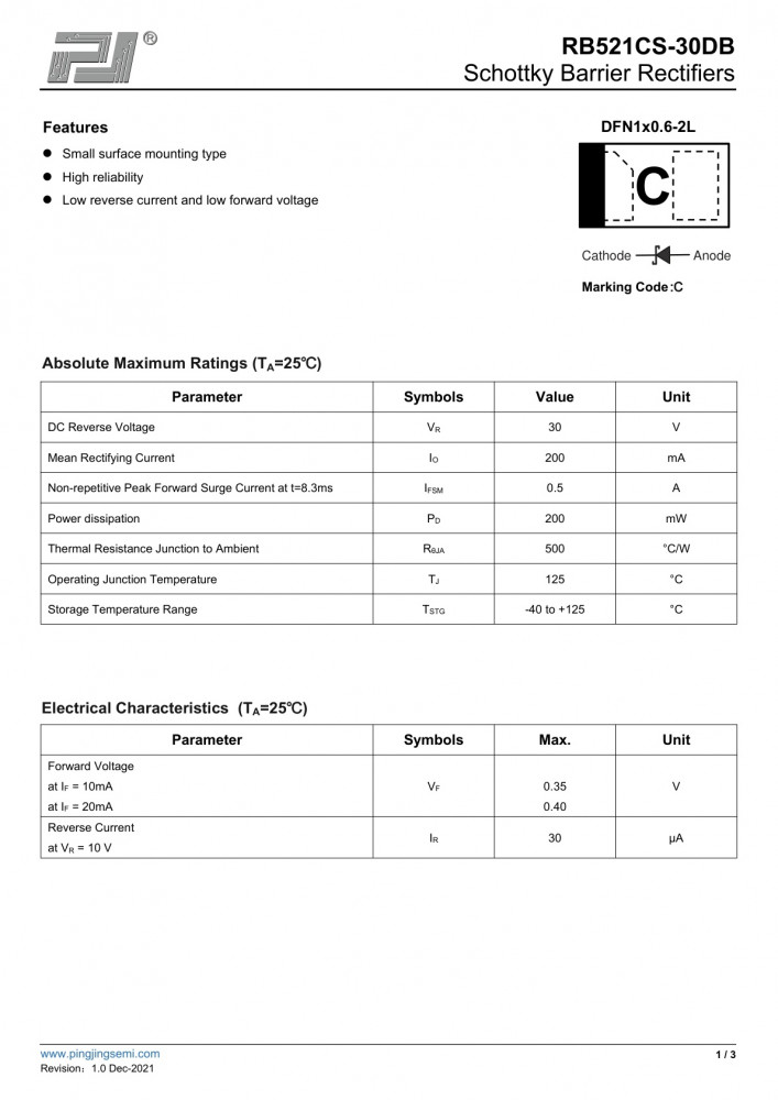 RB521CS-30DB technical document page 1