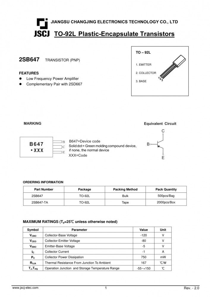 2SB647-TA datasheet page 1