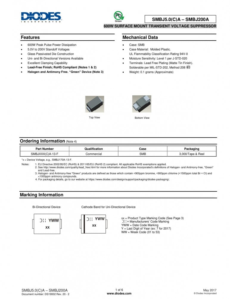 SMBJ series datasheet page 1