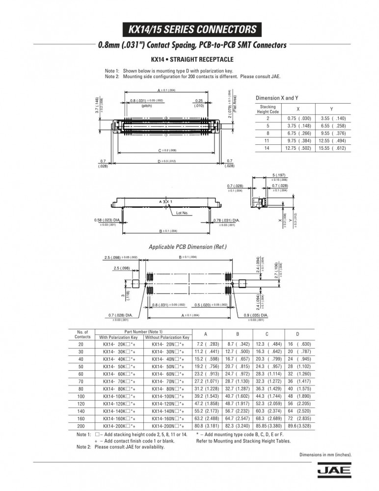 JAE KX14 straight receptacle documentation