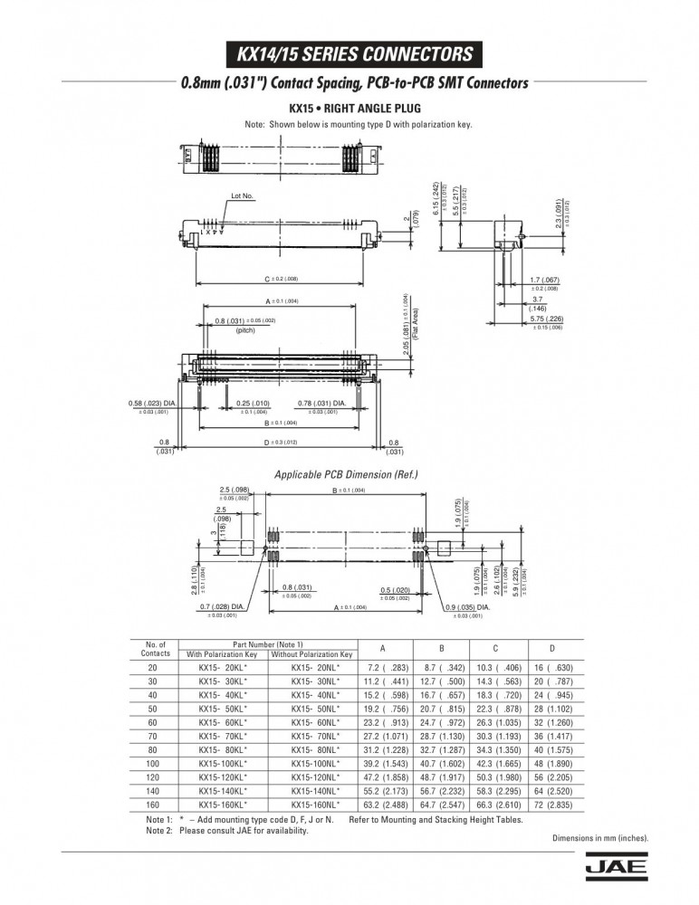 JAE KX15 right angle plug documentation