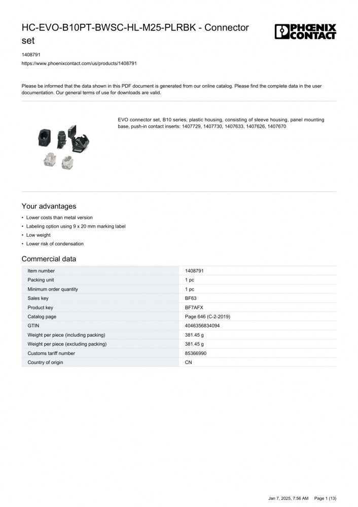 Phoenix Contact 1408791 technical document page 1