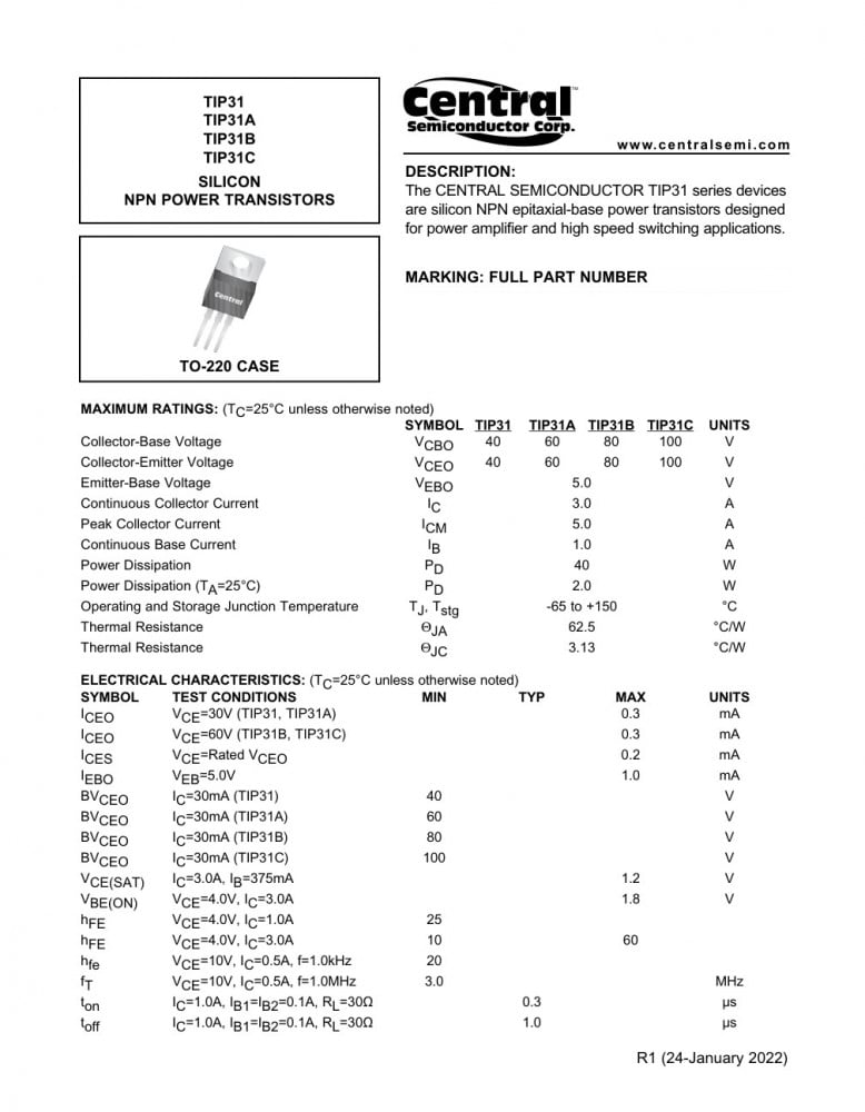 TIP31B PBFREE datasheet page 1