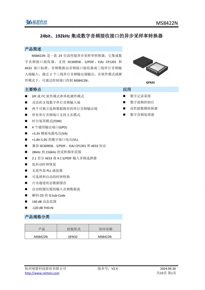 MS8422N datasheet page 1