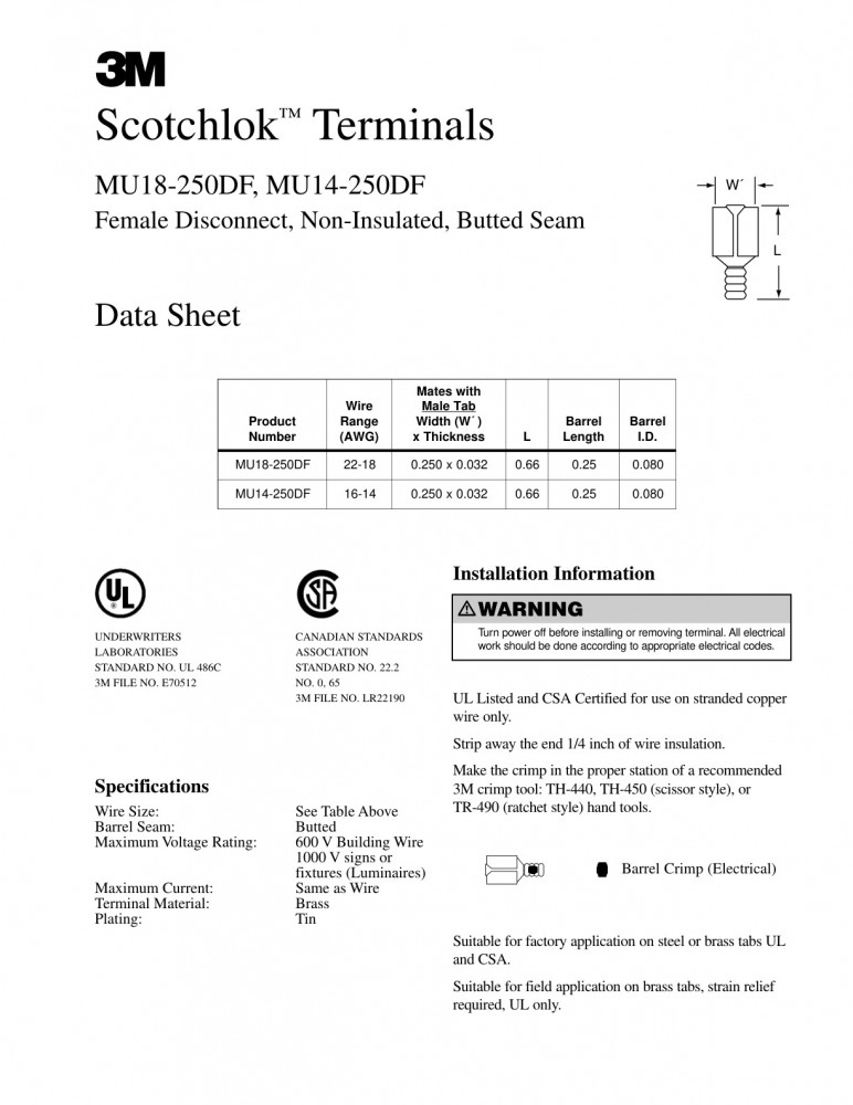 3M MU18-250DFK technical document page 1