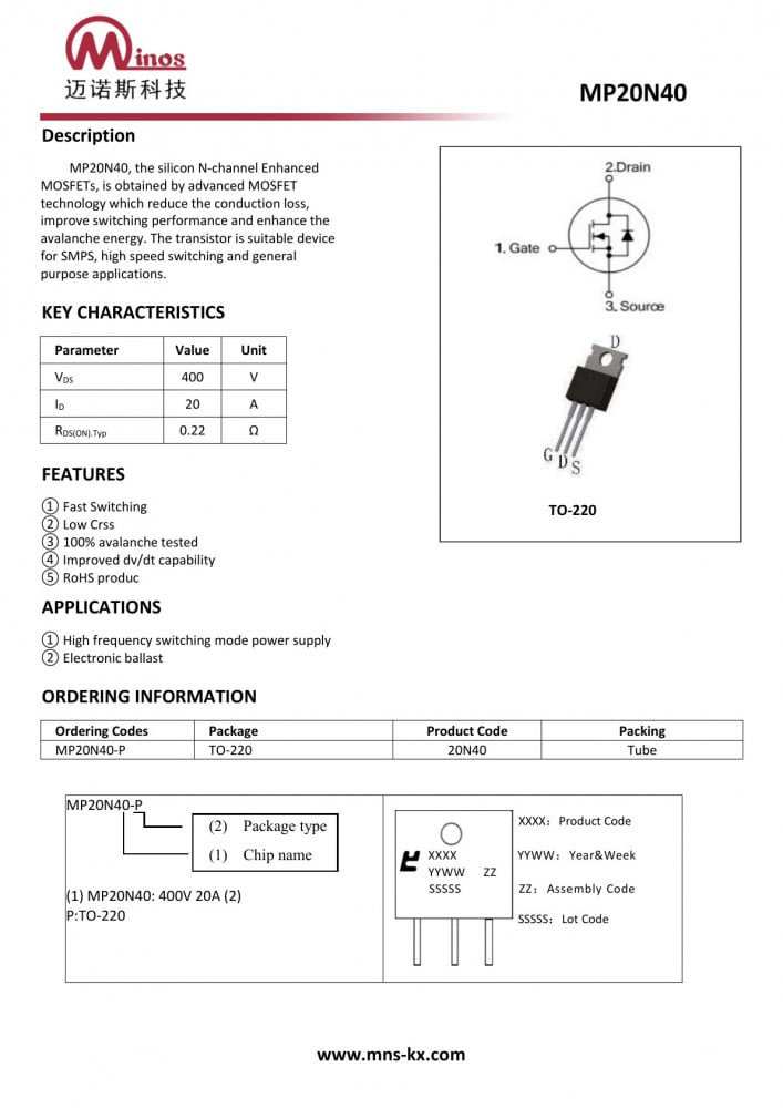 MP20N40 datasheet page 1