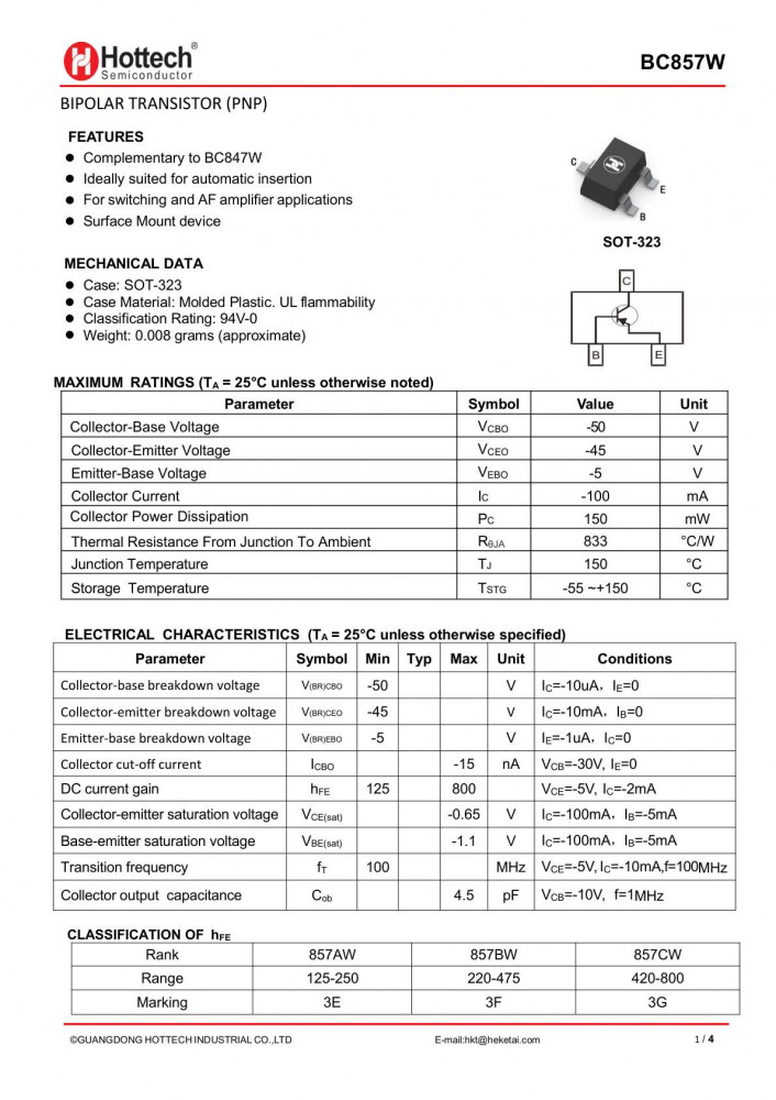 BC857CW datasheet page 1