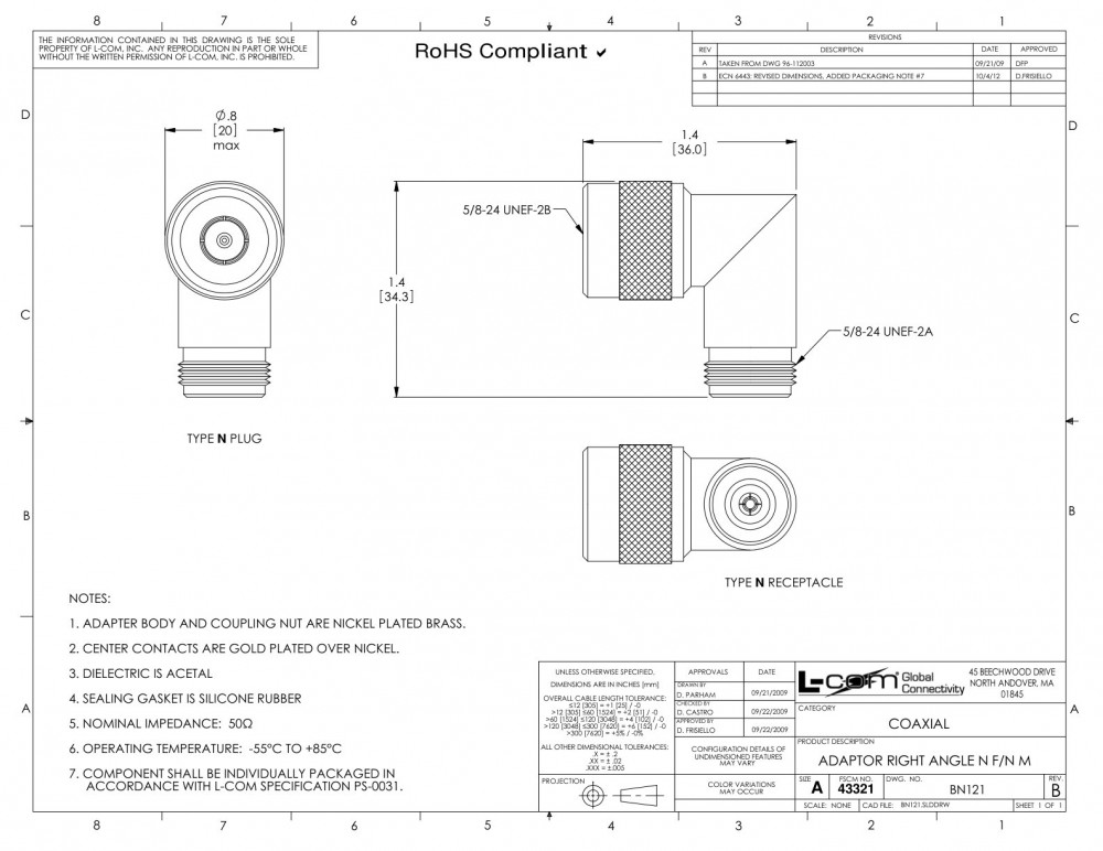 L-com BN121 manufacturer drawing preview