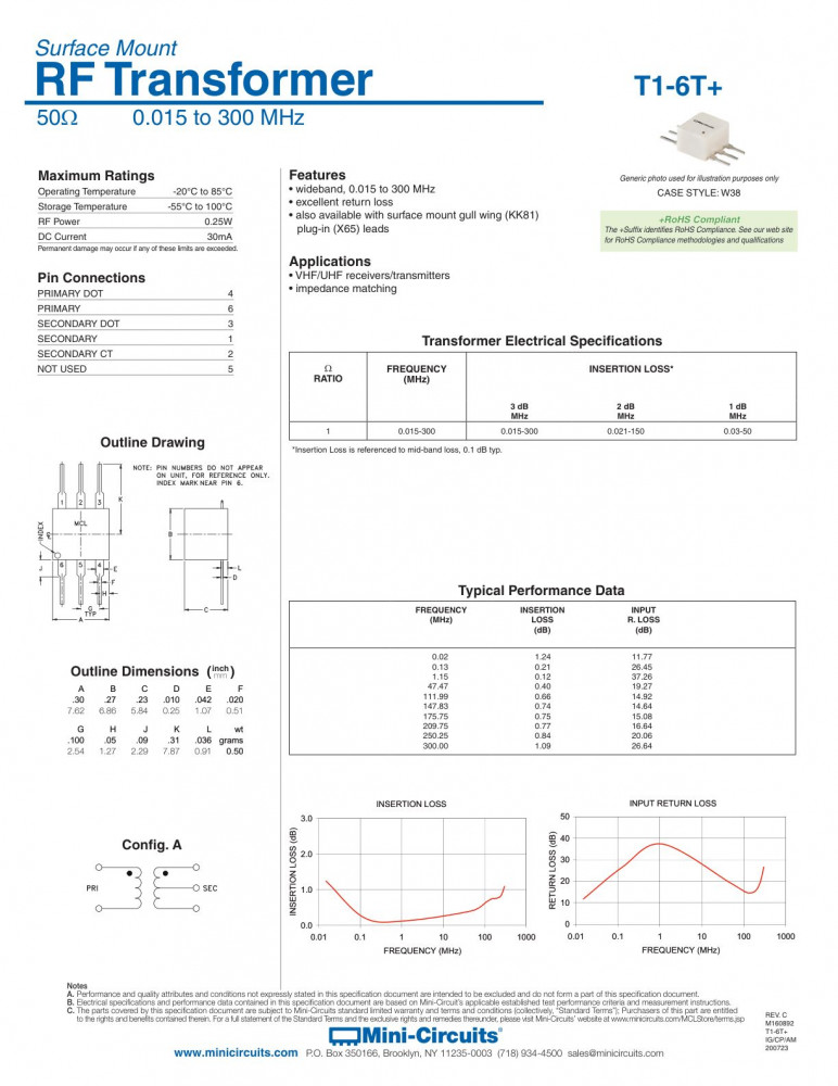 Mini-Circuits T1-6T+ datasheet page
