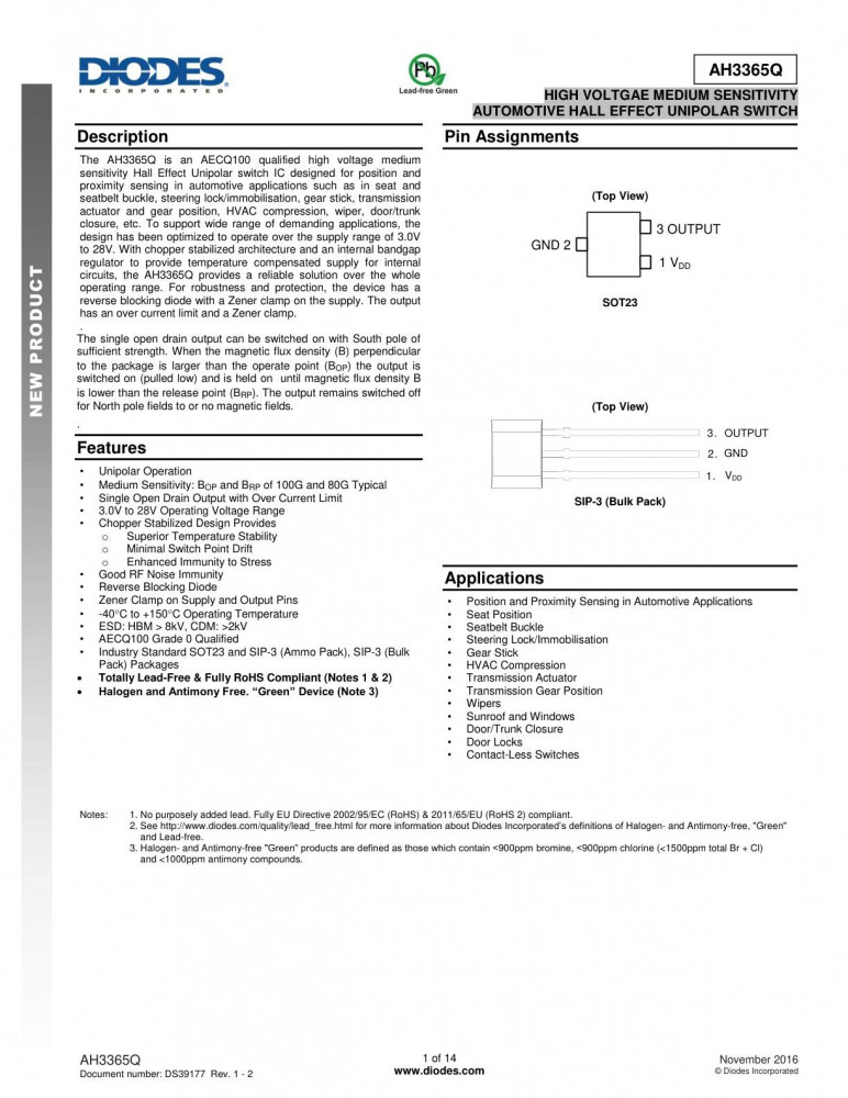 AH3365Q-P-A datasheet page 1