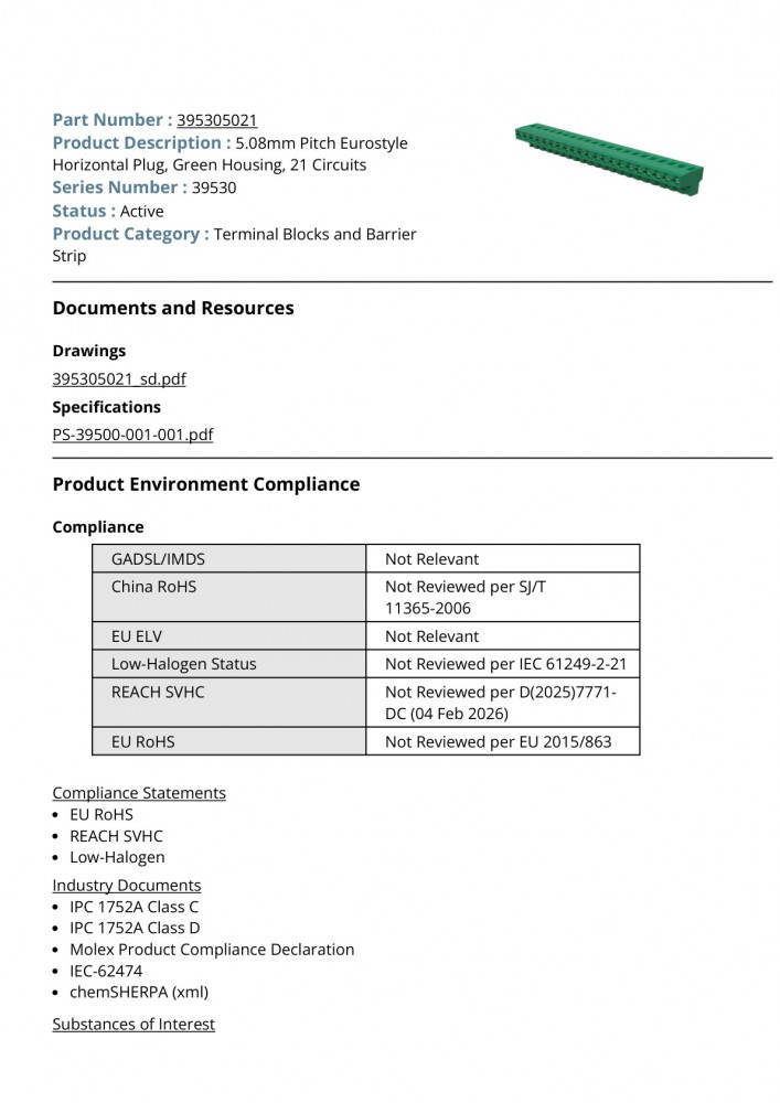 MOLEX 395305021 document page 1