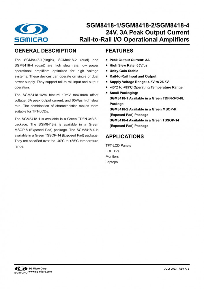 SGM8418-1 datasheet preview, page 1