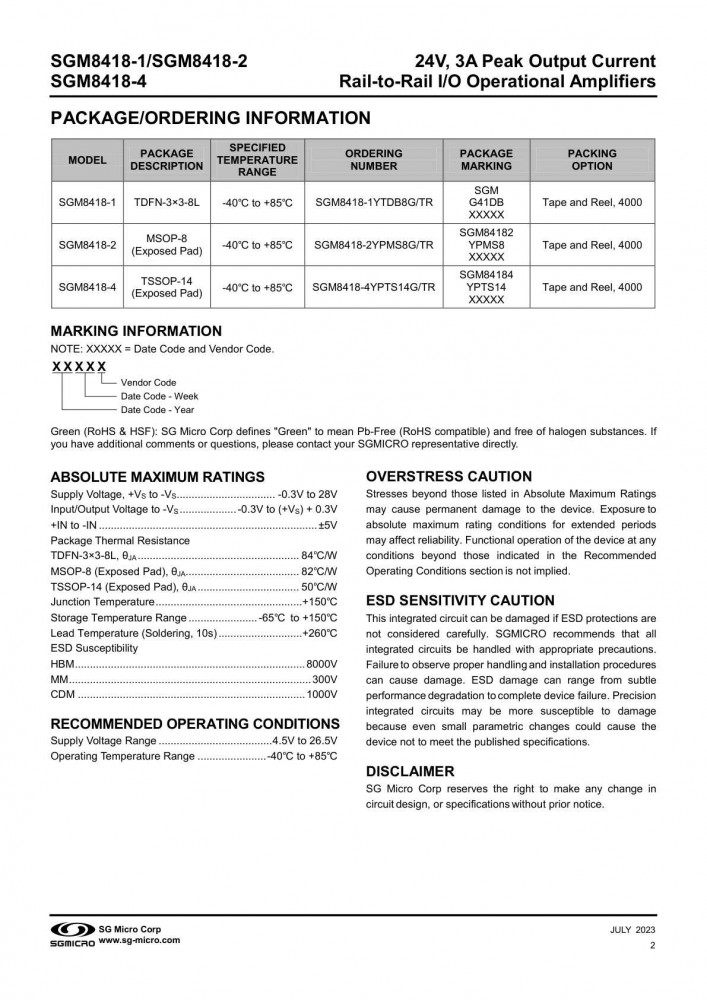 SGM8418-1 datasheet preview, page 2