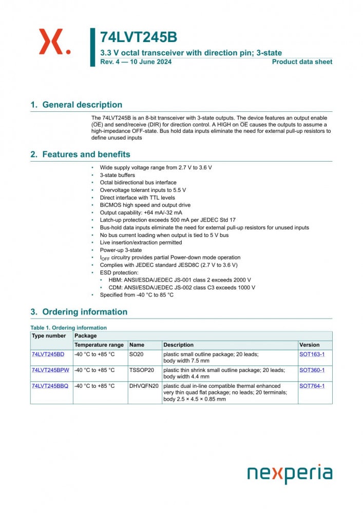 74LVT245BD datasheet page 1