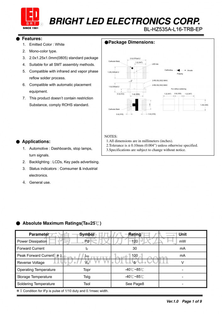 BL-HZ535A-L16-TRB-EP datasheet page 1