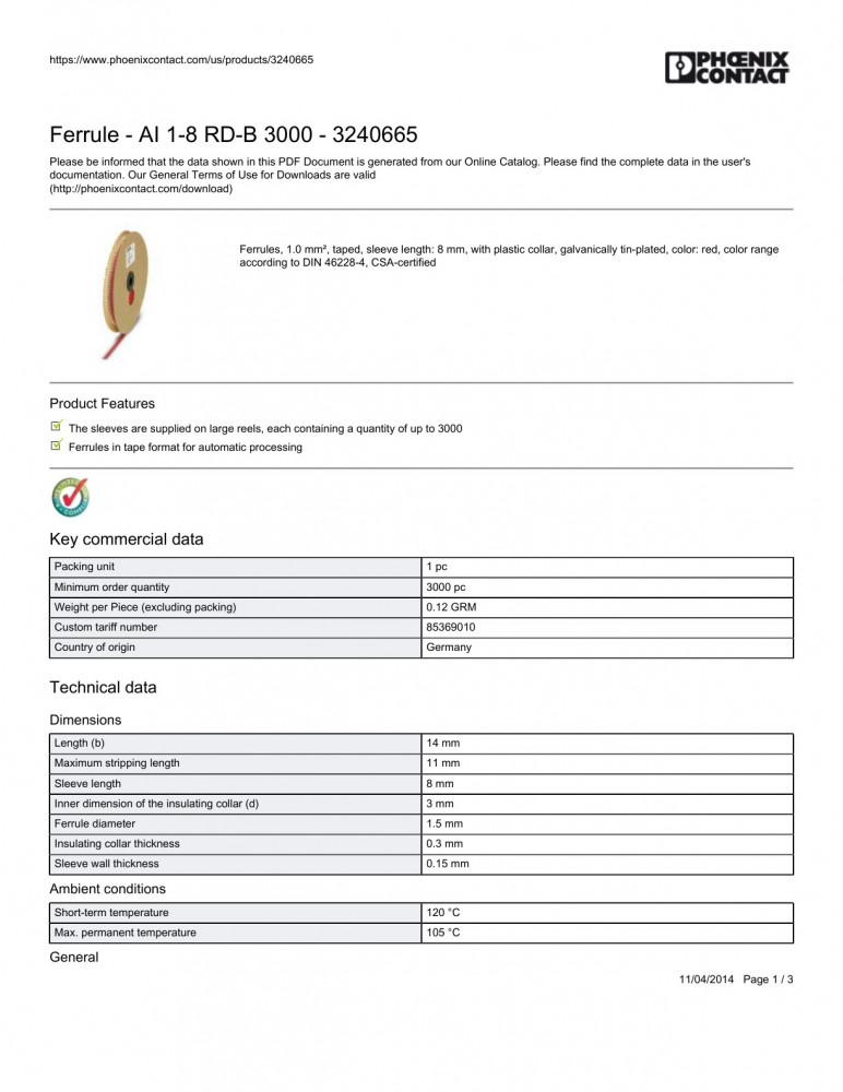 Phoenix Contact 3240665 product document page 1