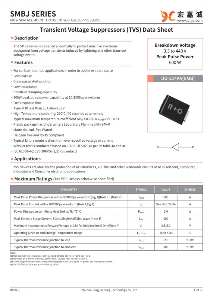 SMBJ series datasheet page 1