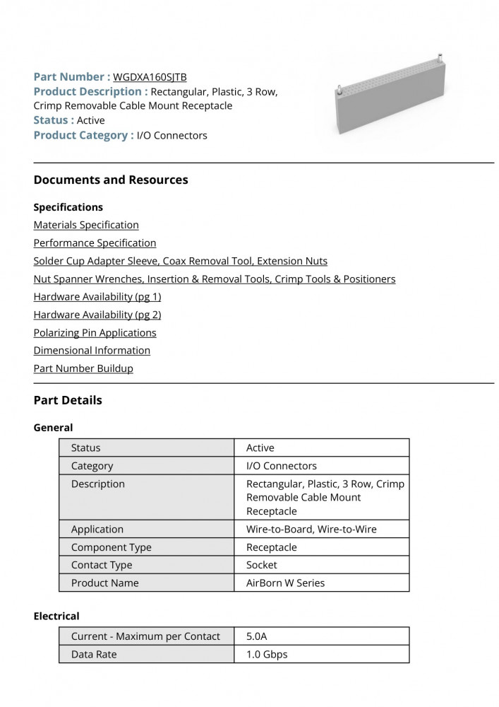 WGDXA160SJTB technical document page 1