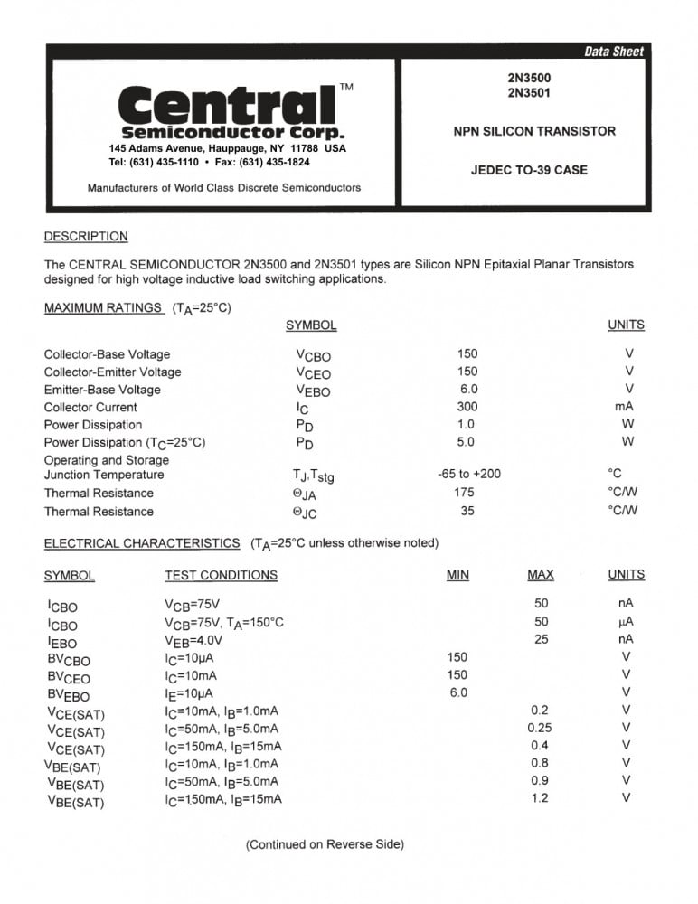 2N3501 datasheet page 1