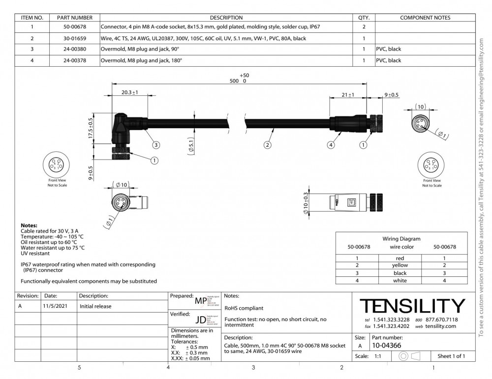 Tensility 10-04366 cable assembly drawing and wiring diagram