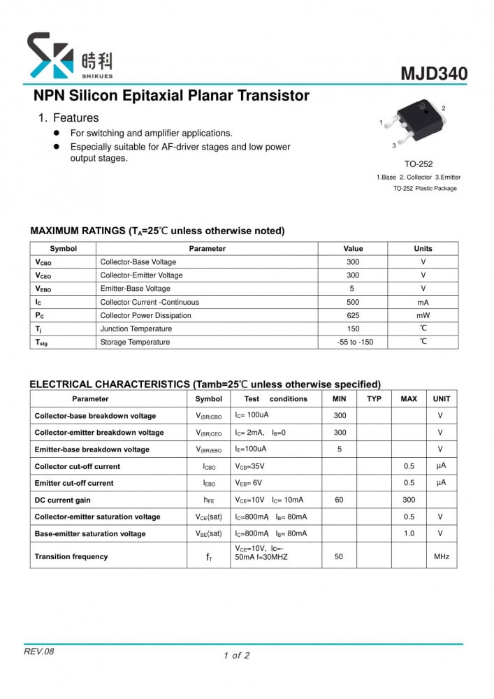 MJD340 datasheet page 1