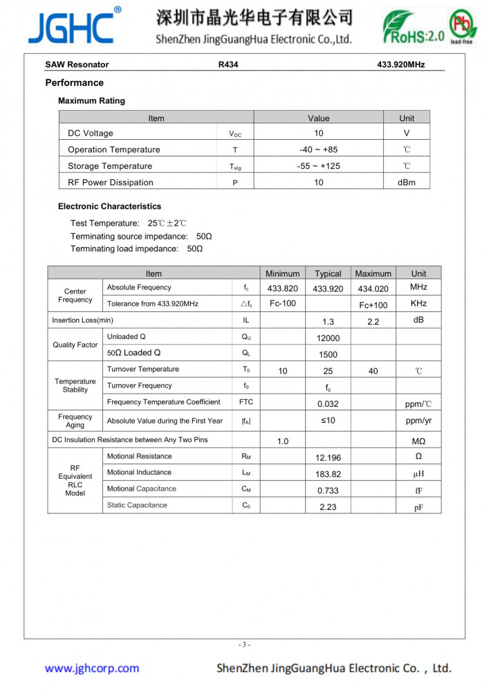 B21D339210A010CT SAW resonator datasheet page 4