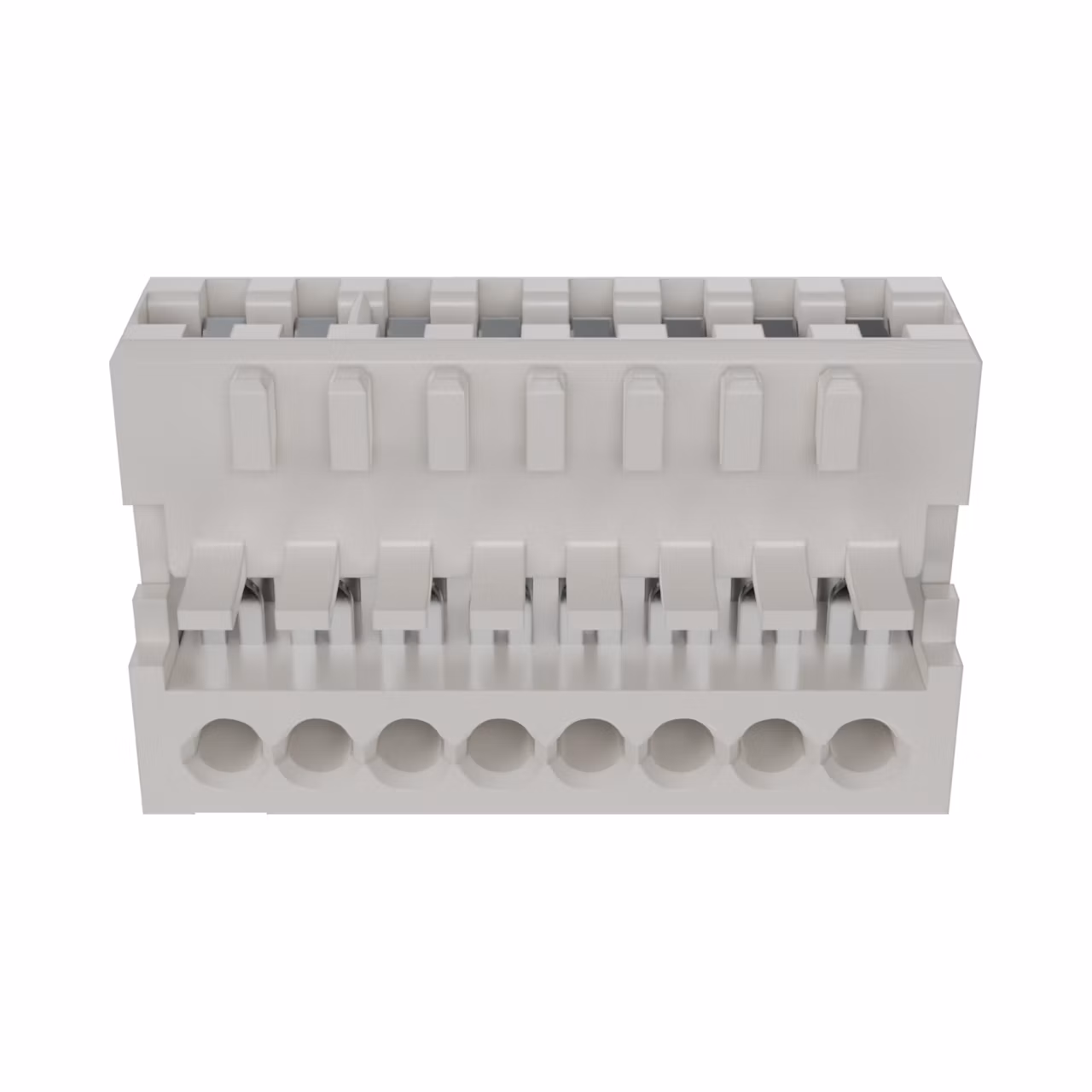 Appli-Mate RAST 2.5 IDT Housing, 2.50mm Pitch, Female, 8 Circuits, Beaded Terminal, Position Keys A & I Removed, Slotted Endwalls, Polarizing Rib Between Circuits 2 & 3 for sale