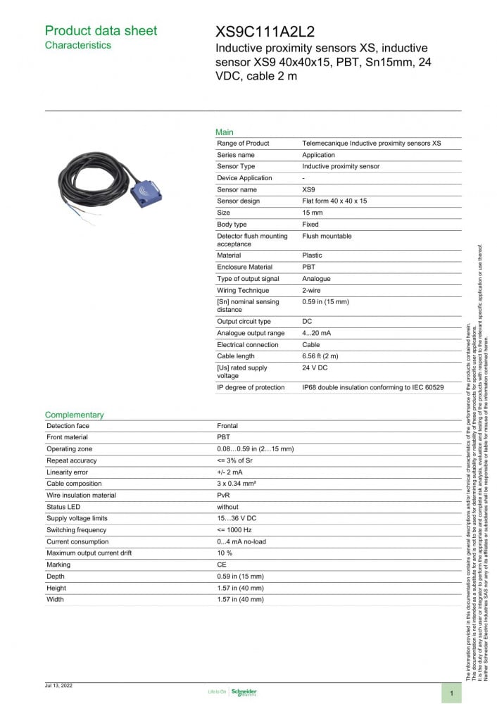 XS9C111A2L2 technical document page 1