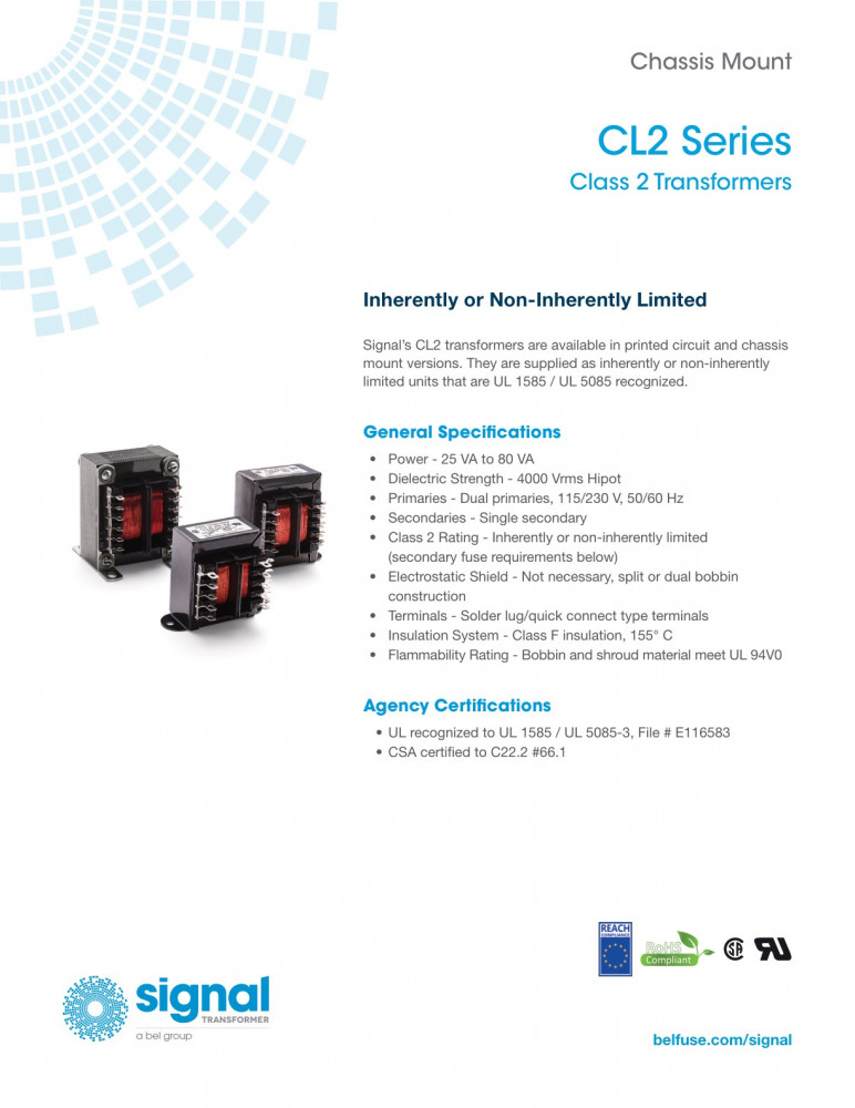CL2 Series transformer datasheet page 1