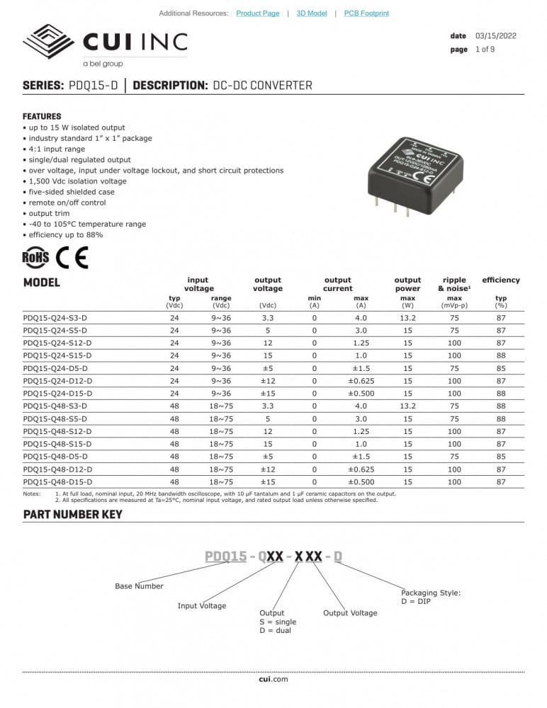 PDQ15-D datasheet page 1