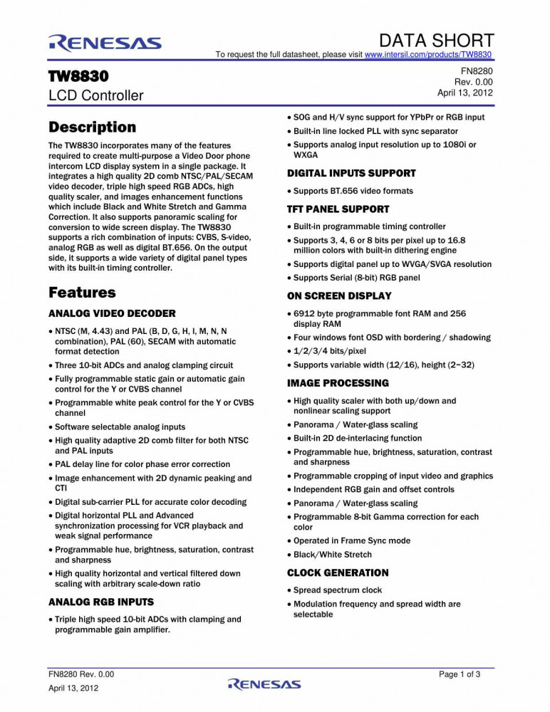 TW8830 technical document page 1