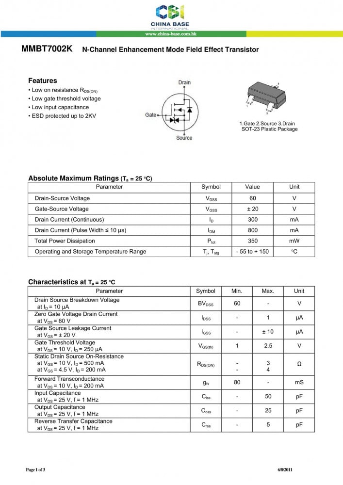 MMBT7002K datasheet page 1