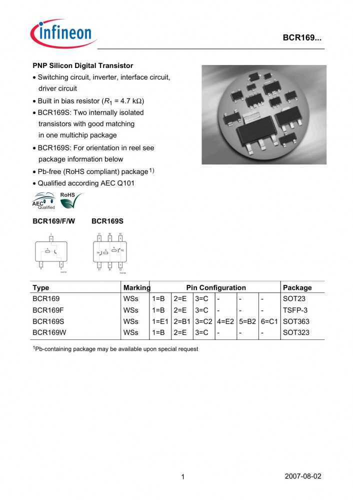 BCR169 datasheet page 1