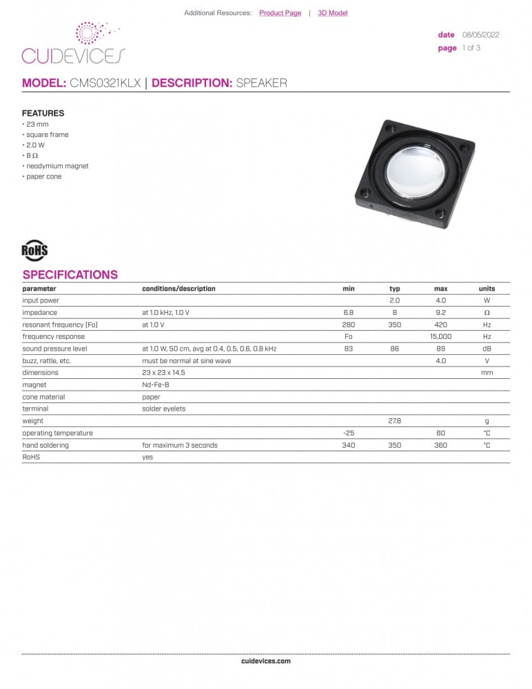 CMS0321KLX product specification page
