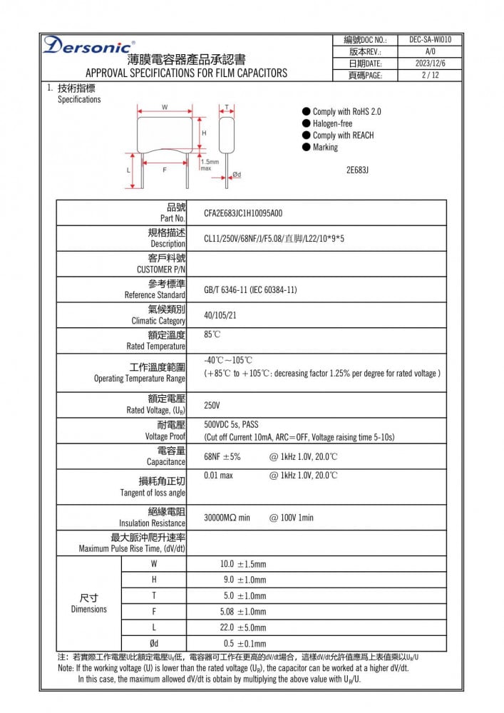 Dersonic approval specification page 3