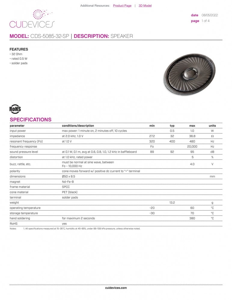 CDS-5085-32-SP technical document page 1