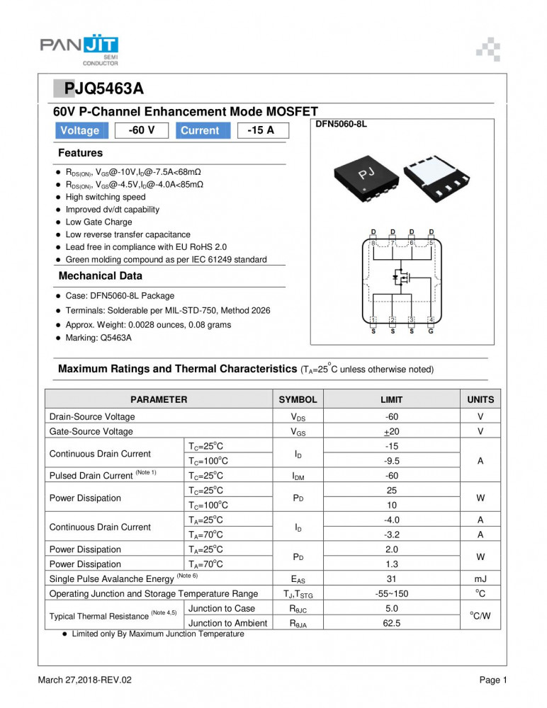 PJQ5463A datasheet page 1