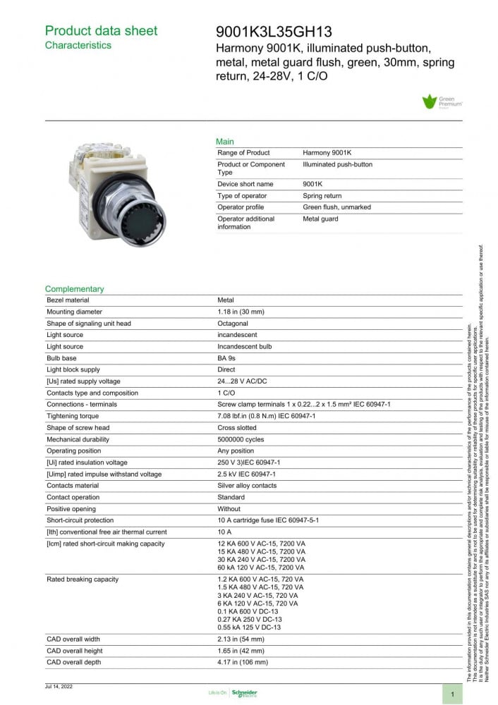 9001K3L35GH13 technical document page 1